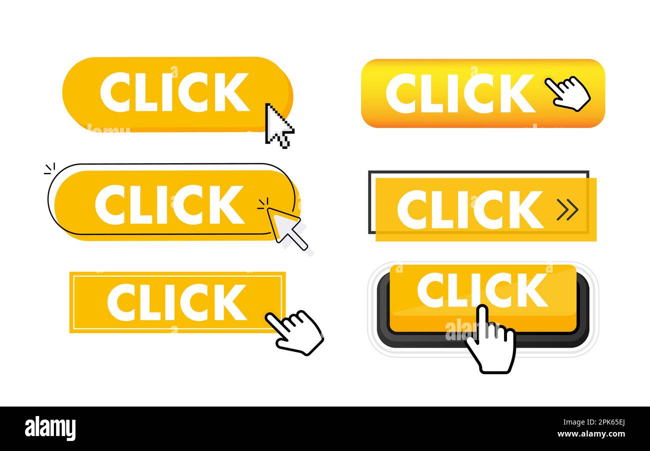 Set of Click button. Hand pointer clicking. Click web buttons Stock Vector Image & Art - Alamy