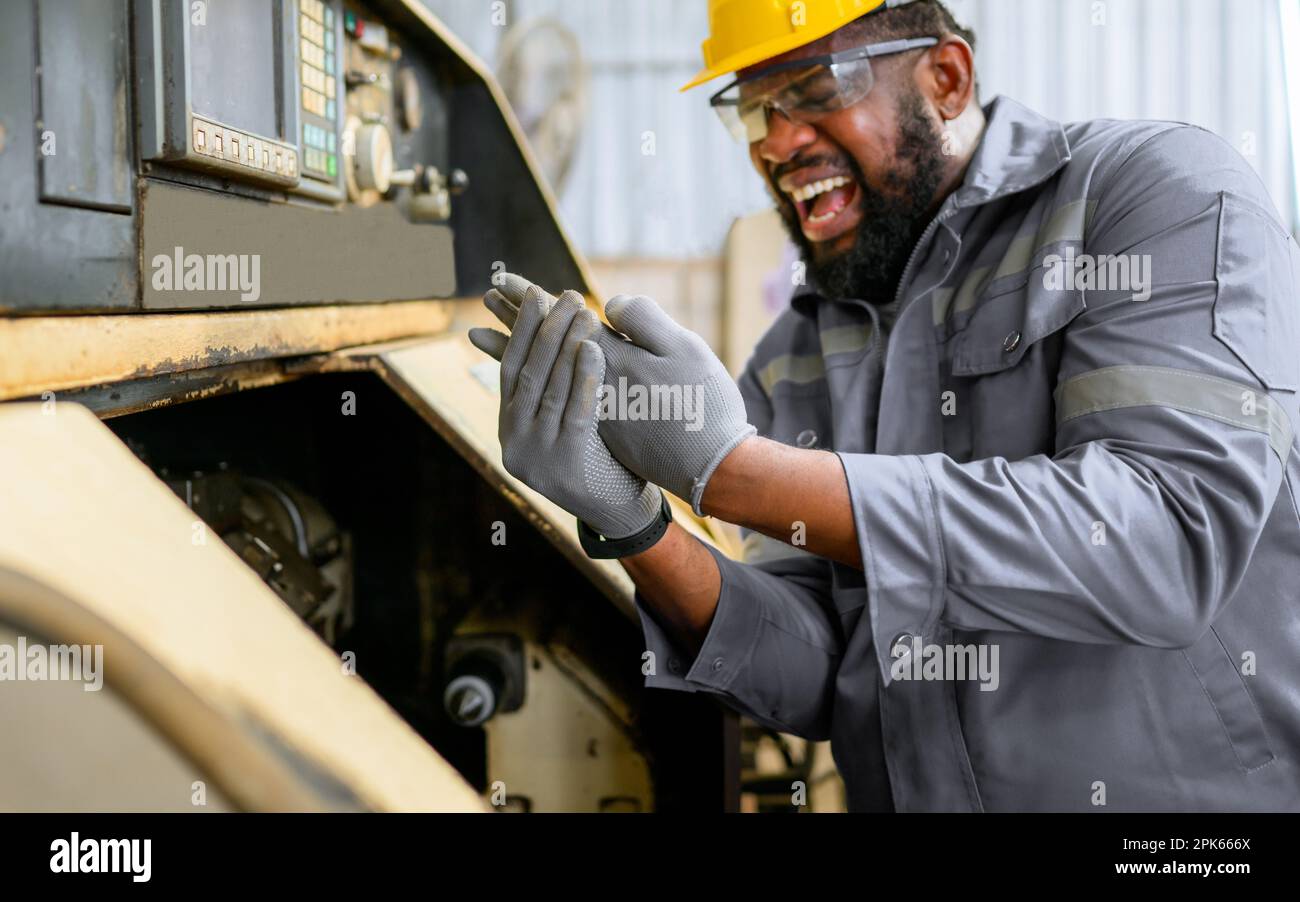 Worker with accident at factory, People with injury from hard work in ...