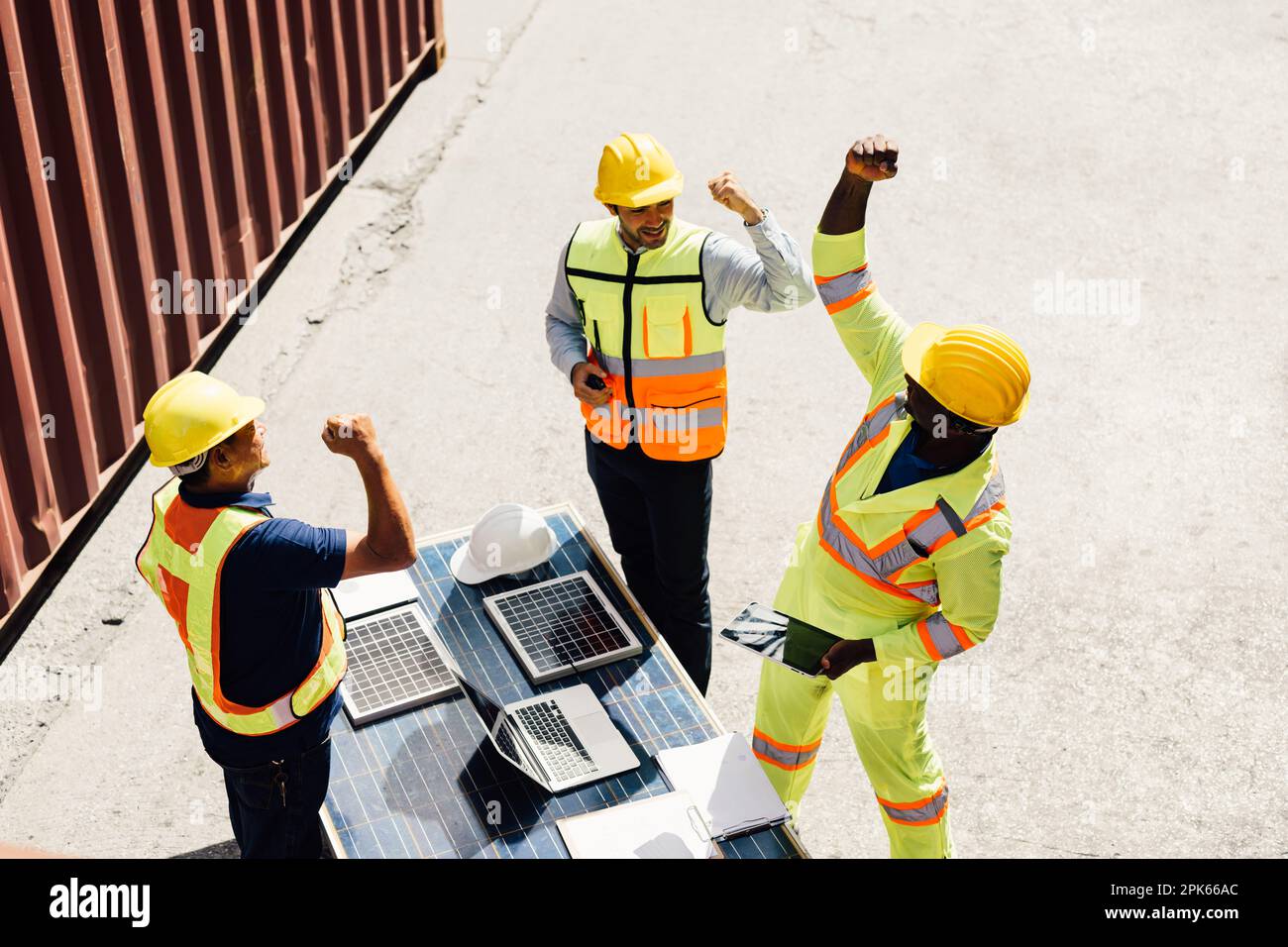Group of teamwork warehouse worker working at cargo containers shipping ...