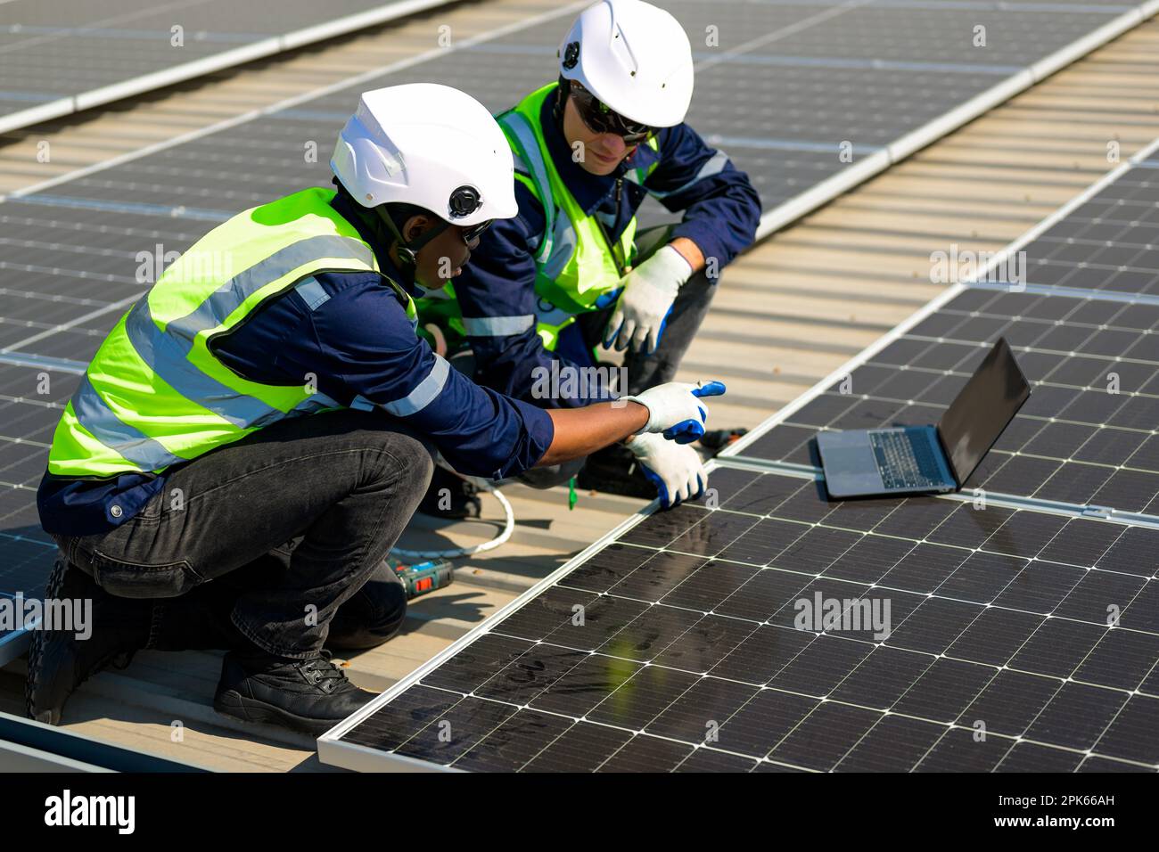 Professional engineer technician with safety helmet checking system ...