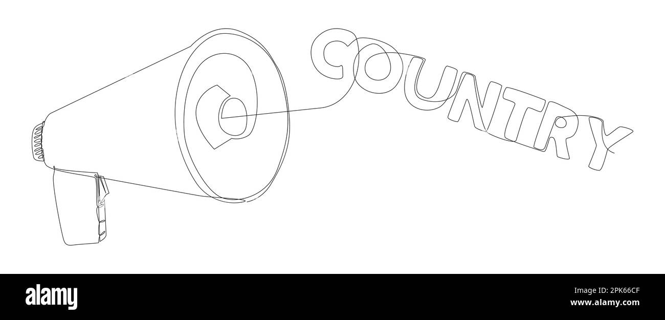 One continuous line of Megaphone with Country text. Thin Line ...