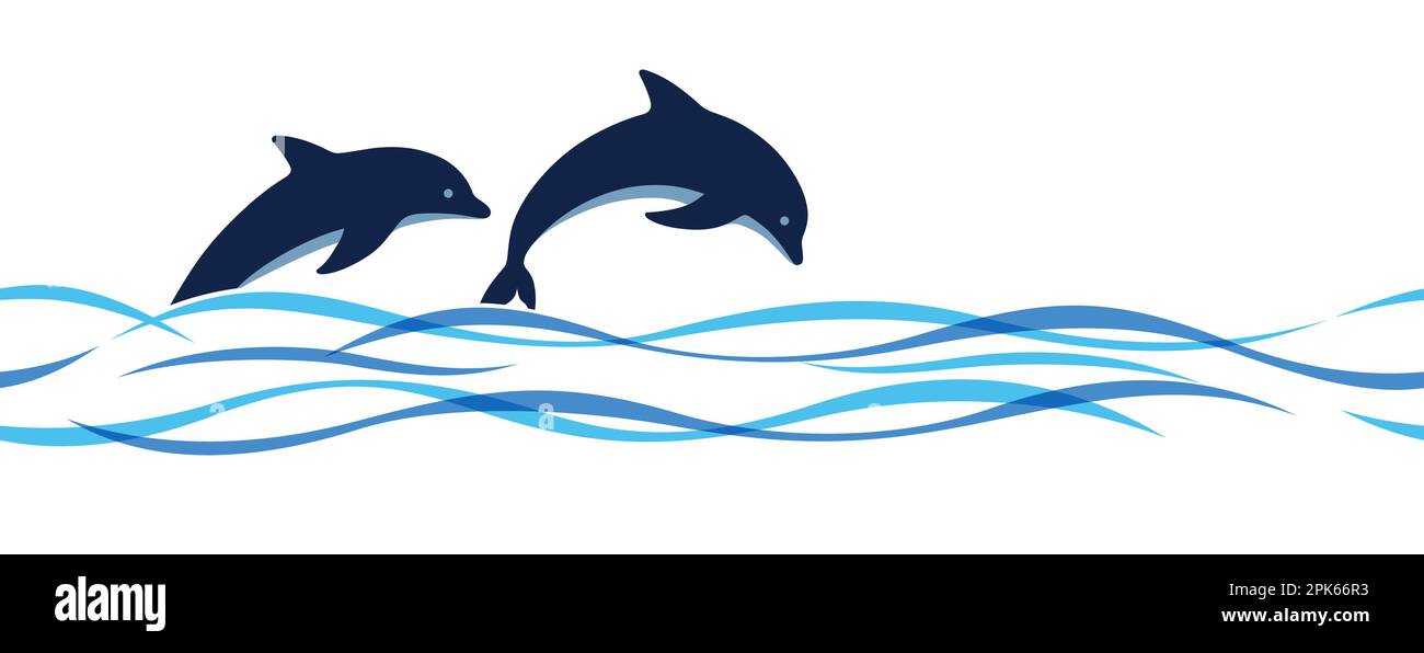 Vector Jumping Dolphins And Waves Seamless Illustration Isolated On A ...