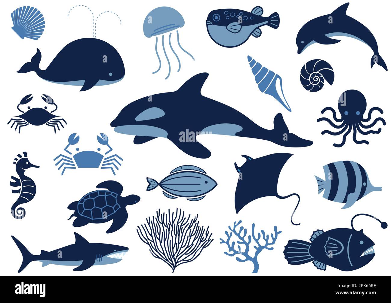 Vector Marine Life Illustration Set Isolated On A White Background ...
