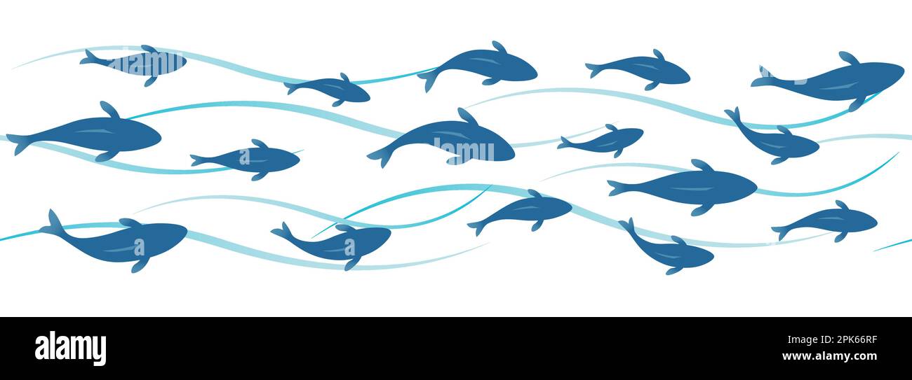 A School Of Fish Vector Seamless Illustration Isolated On A White ...