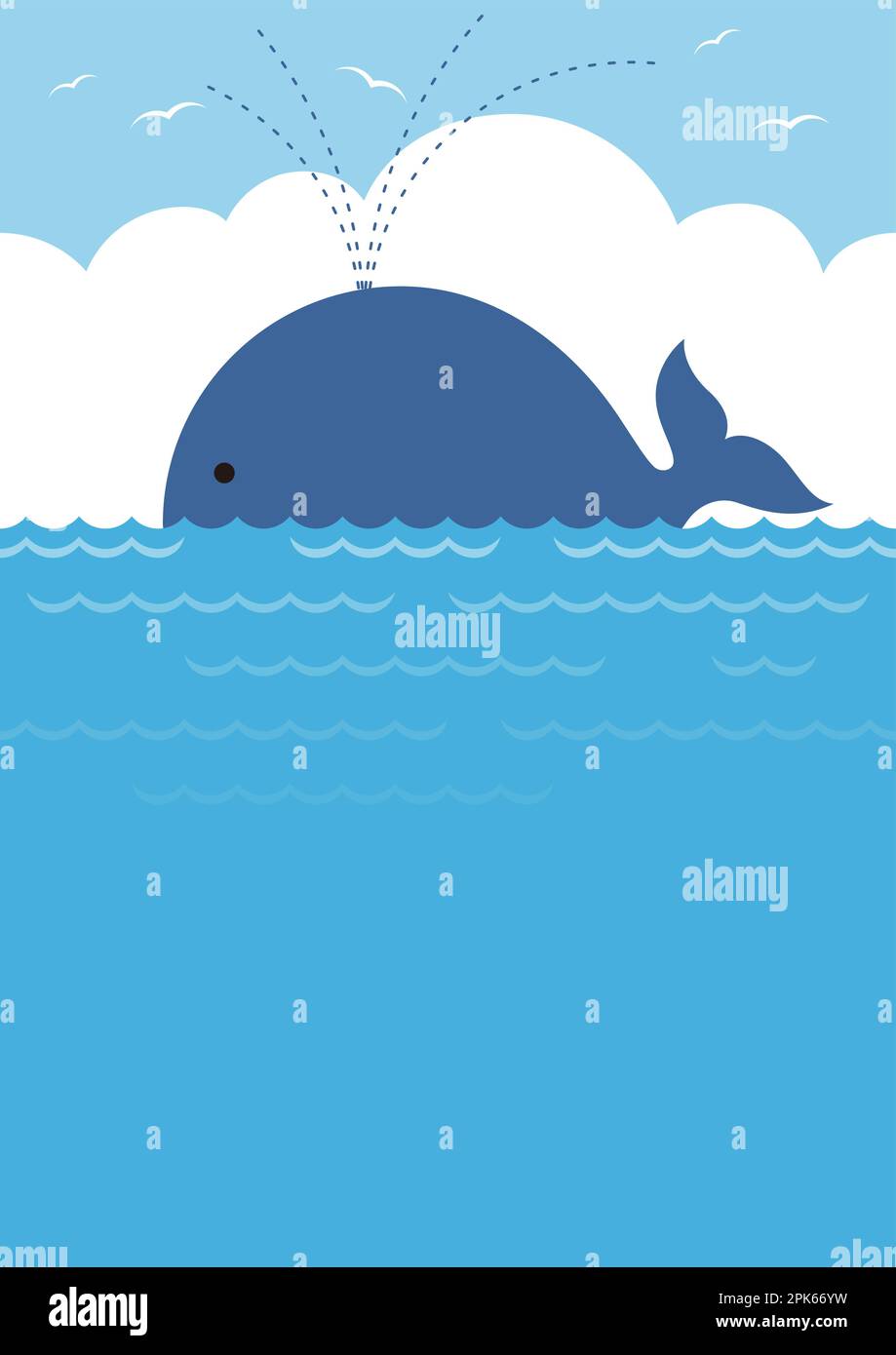 Vector Blue Whale In The Sea Seamless Background Illustration With Blue ...
