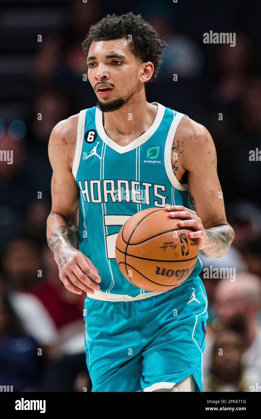 Charlotte Hornets guard James Bouknight (2) brings the ball up court ...