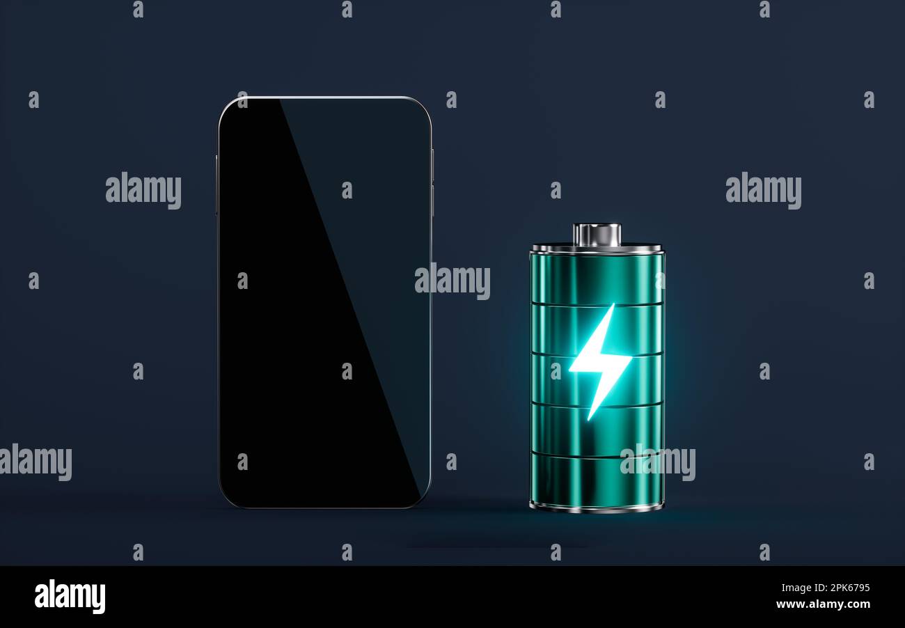Mobile phone and alkaline battery, 3d rendering. Digital drawing Stock ...