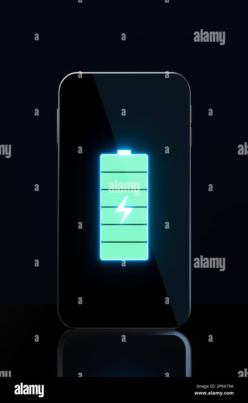 Mobile phone and battery, mobile phone charging, 3d rendering. Digital ...