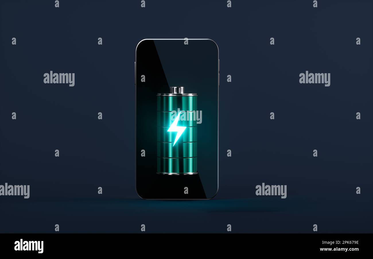 Mobile phone and battery, mobile phone charging, 3d rendering. Digital ...