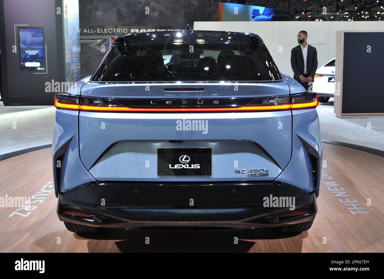2023 Lexus RZ 450e on display at the 2023 NY International Auto Show at the Javits Center in New ...