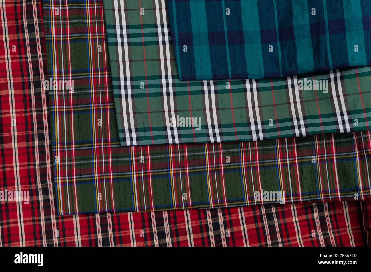 Collection of Scottish fashionable fabrics . Samples of different ...