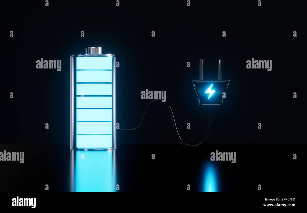 Full energy battery with live socket, 3d rendering. Digital drawing ...
