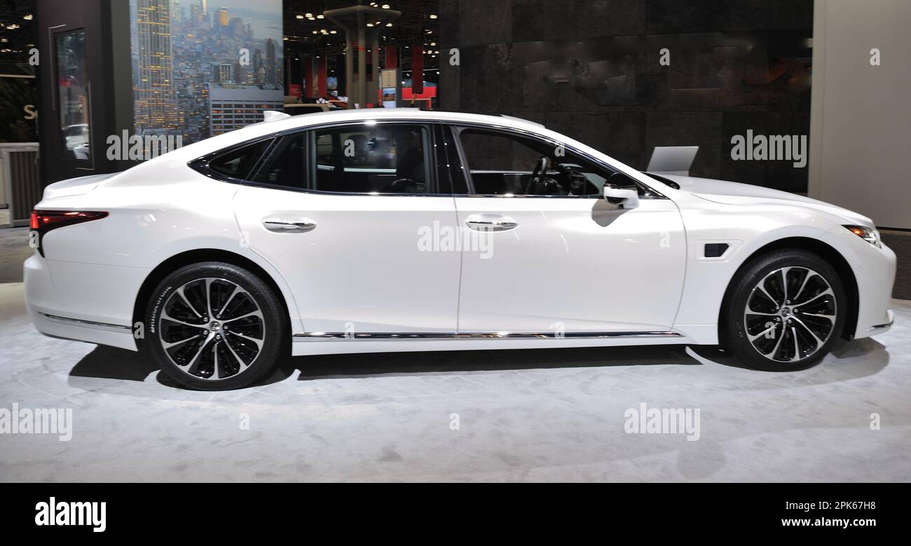 2023 Lexus LS 500h AWD on display at the 2023 NY International Auto Show at the Javits Center in ...