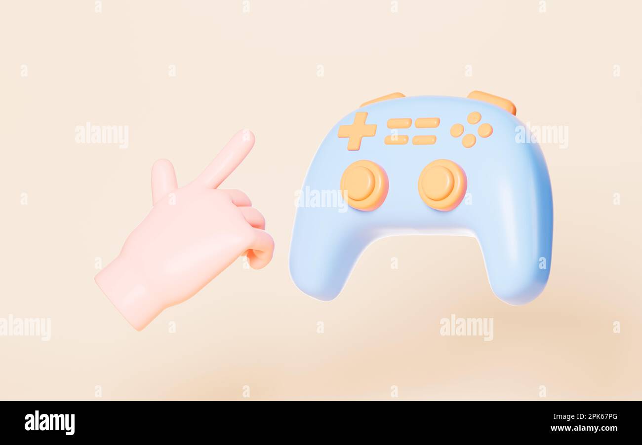A hand push the button with gamepad, 3d rendering. Digital drawing ...
