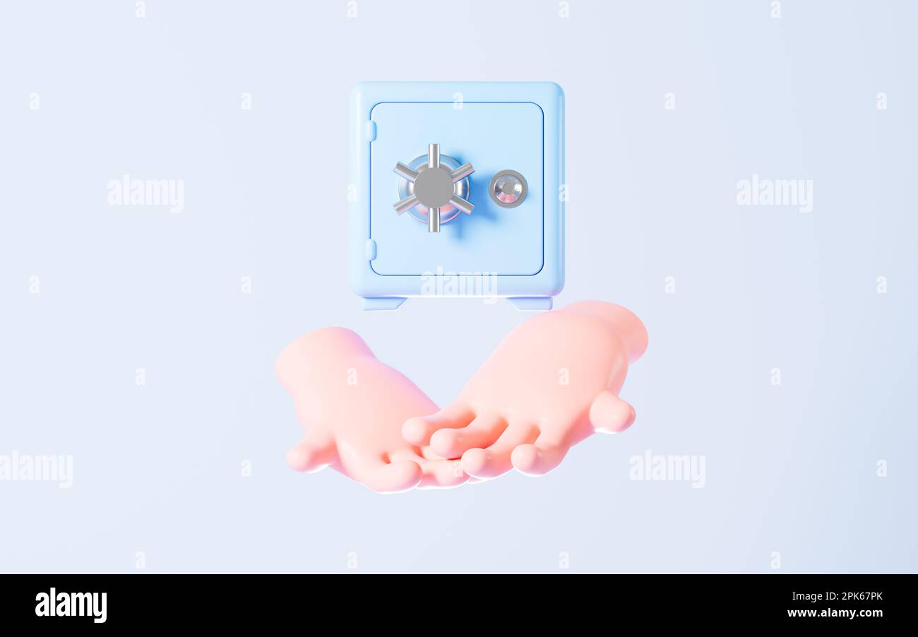 Cartoon hand and safe box, 3d rendering. Digital drawing Stock Photo ...