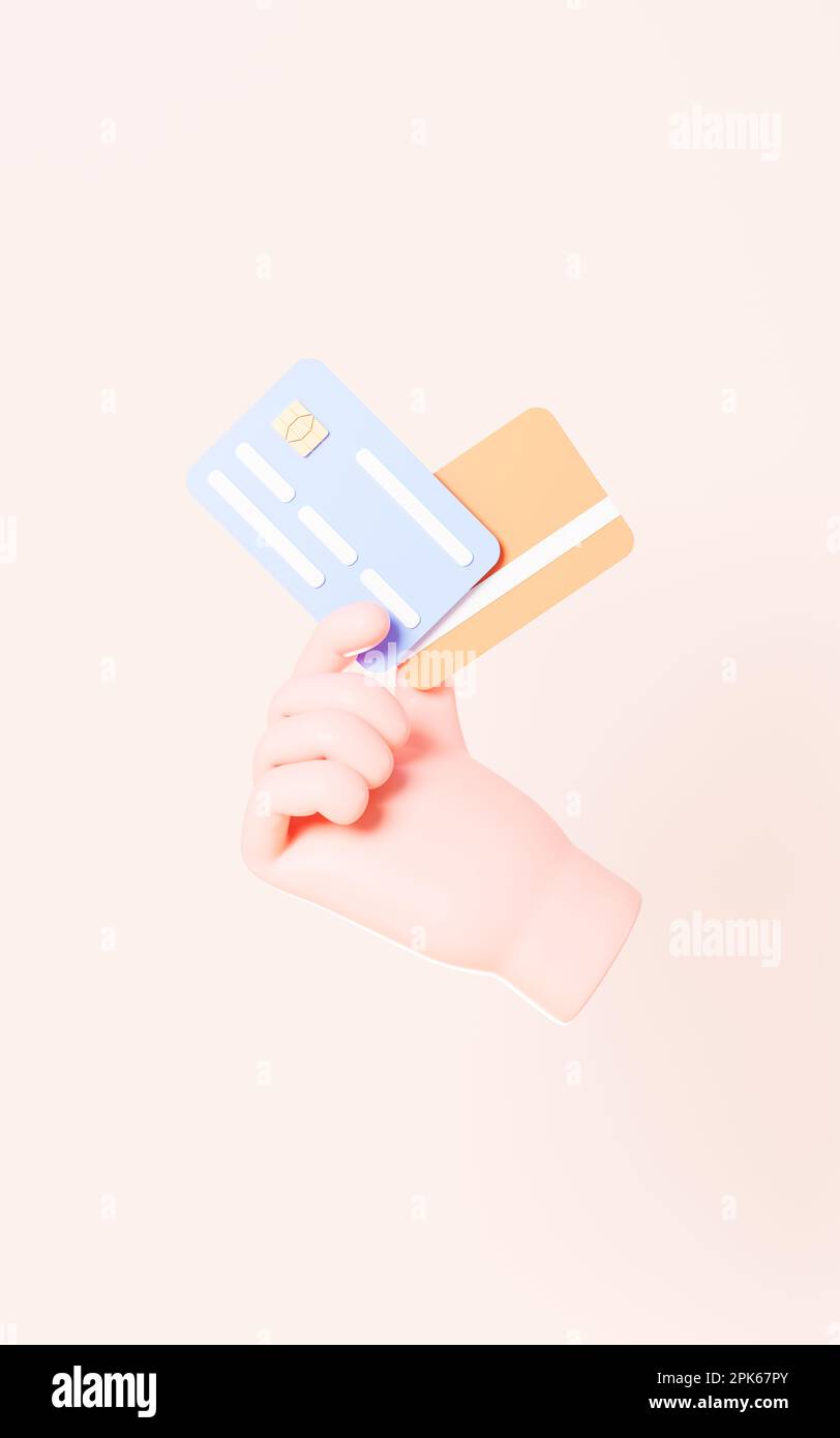 Cartoon hand and bank cards, 3d rendering. Digital drawing Stock Photo ...