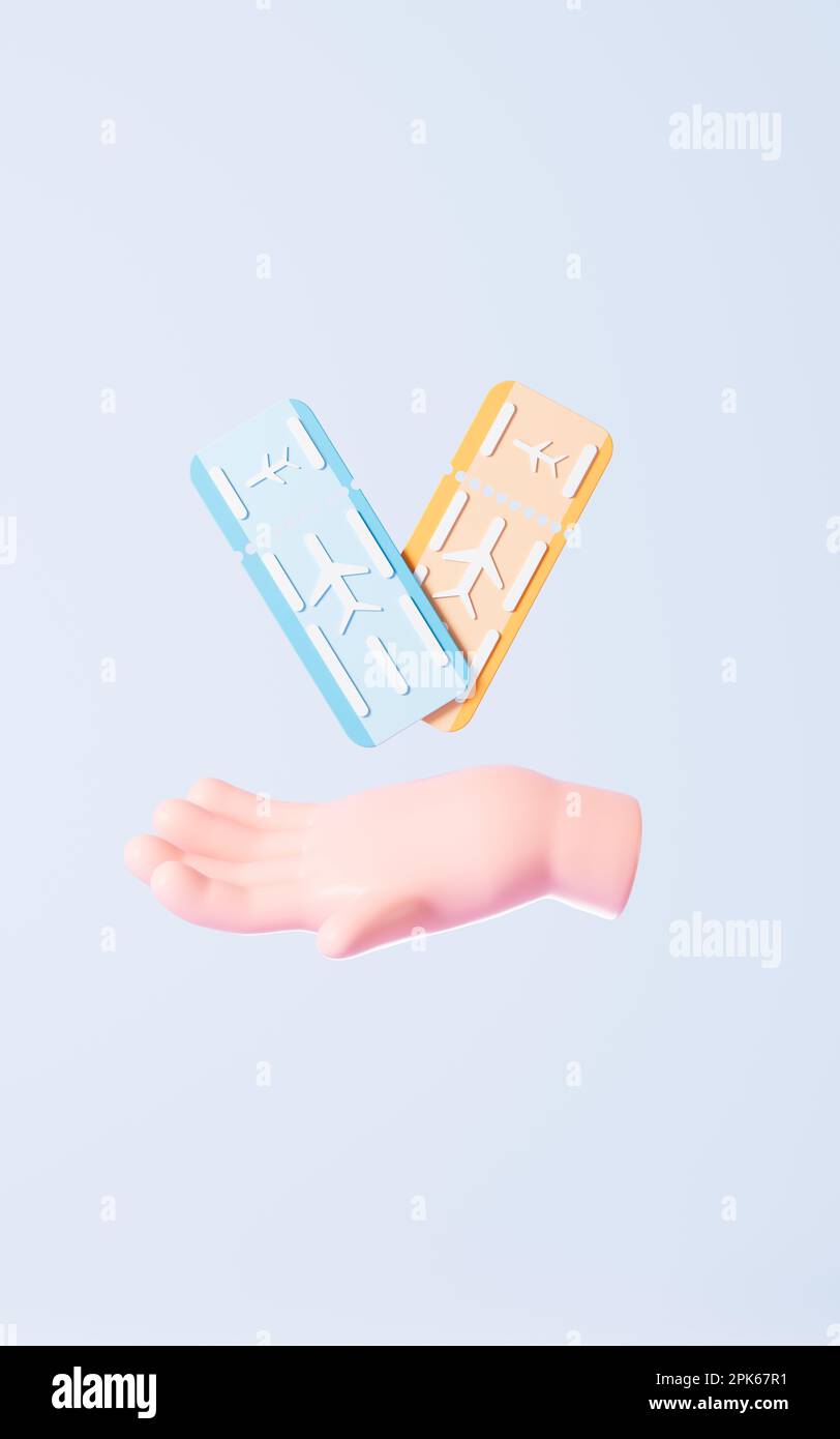 Cartoon hand and airplane tickets, 3d rendering. Digital drawing Stock ...