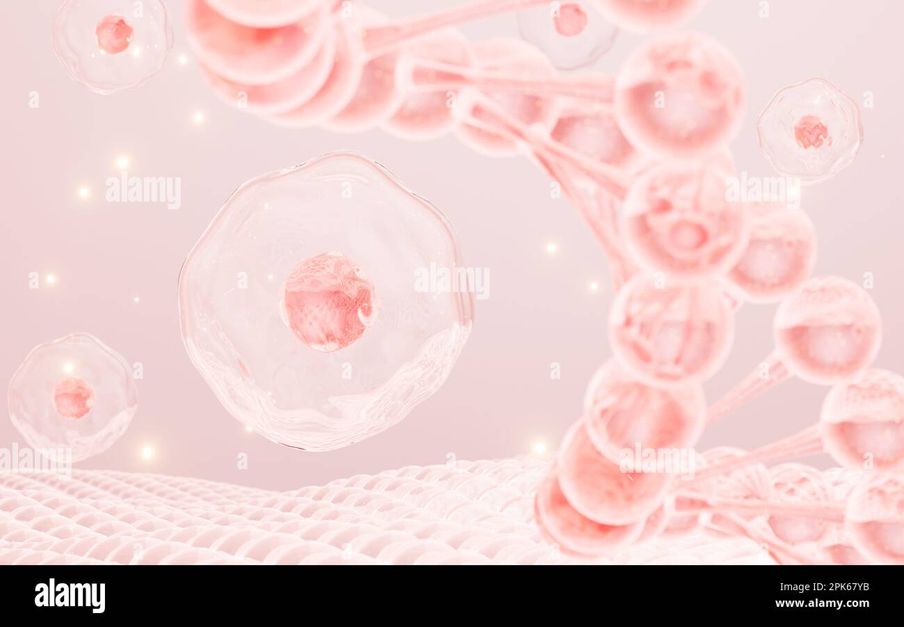 Floating cells and DNA in the blue background, skin treatment ...