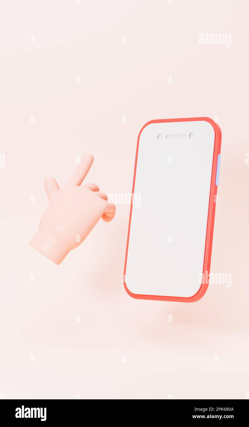 Cartoon hand and mobile phone, 3d rendering. Digital drawing Stock ...