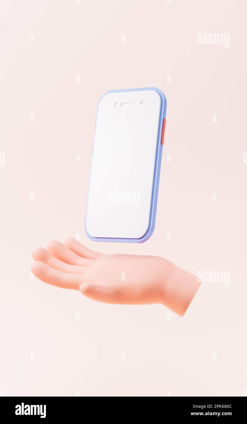Cartoon hand and mobile phone, 3d rendering. Digital drawing Stock ...