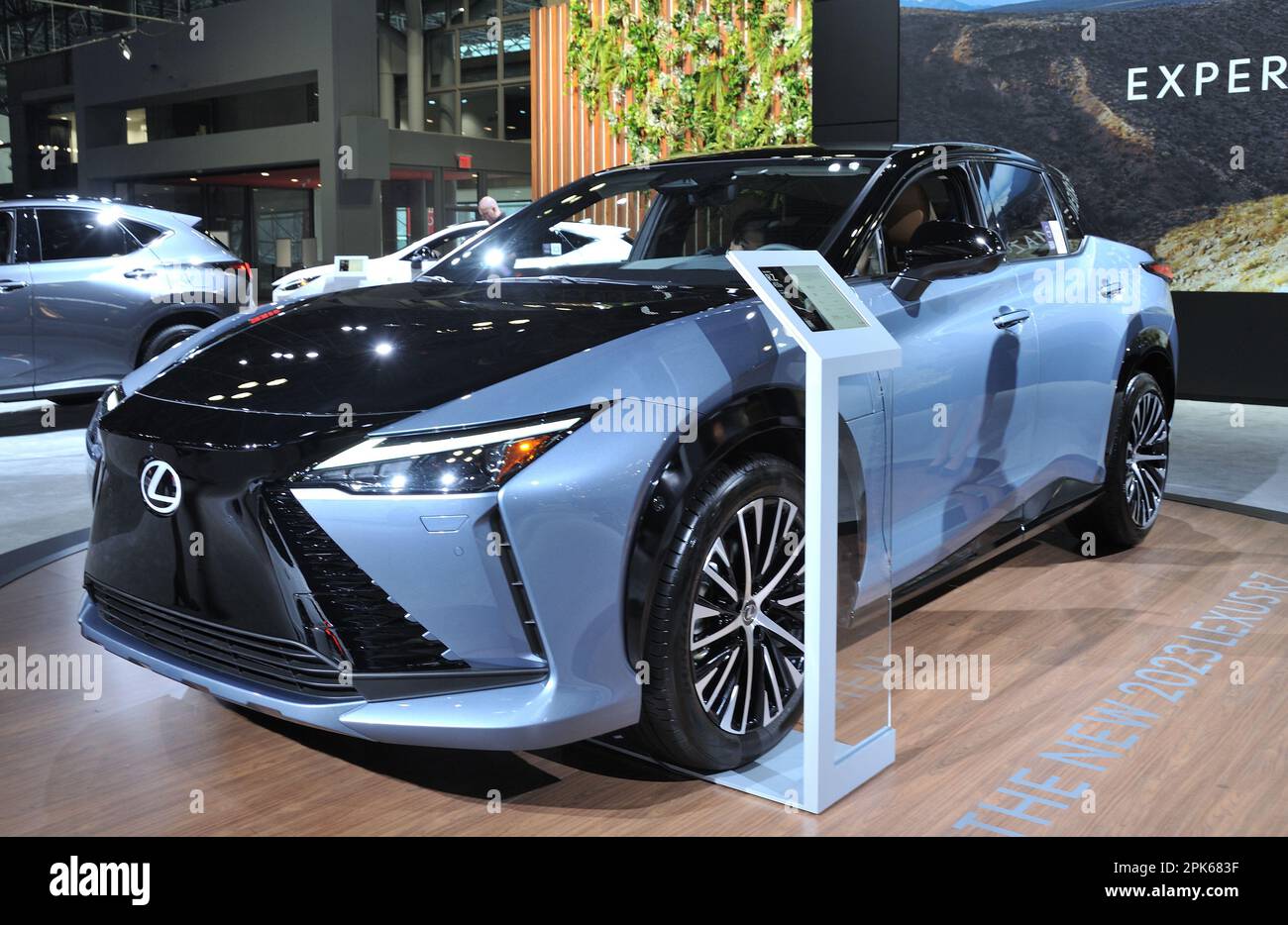 2023 Lexus RZ 450e on display at the 2023 NY International Auto Show at the Javits Center in New ...