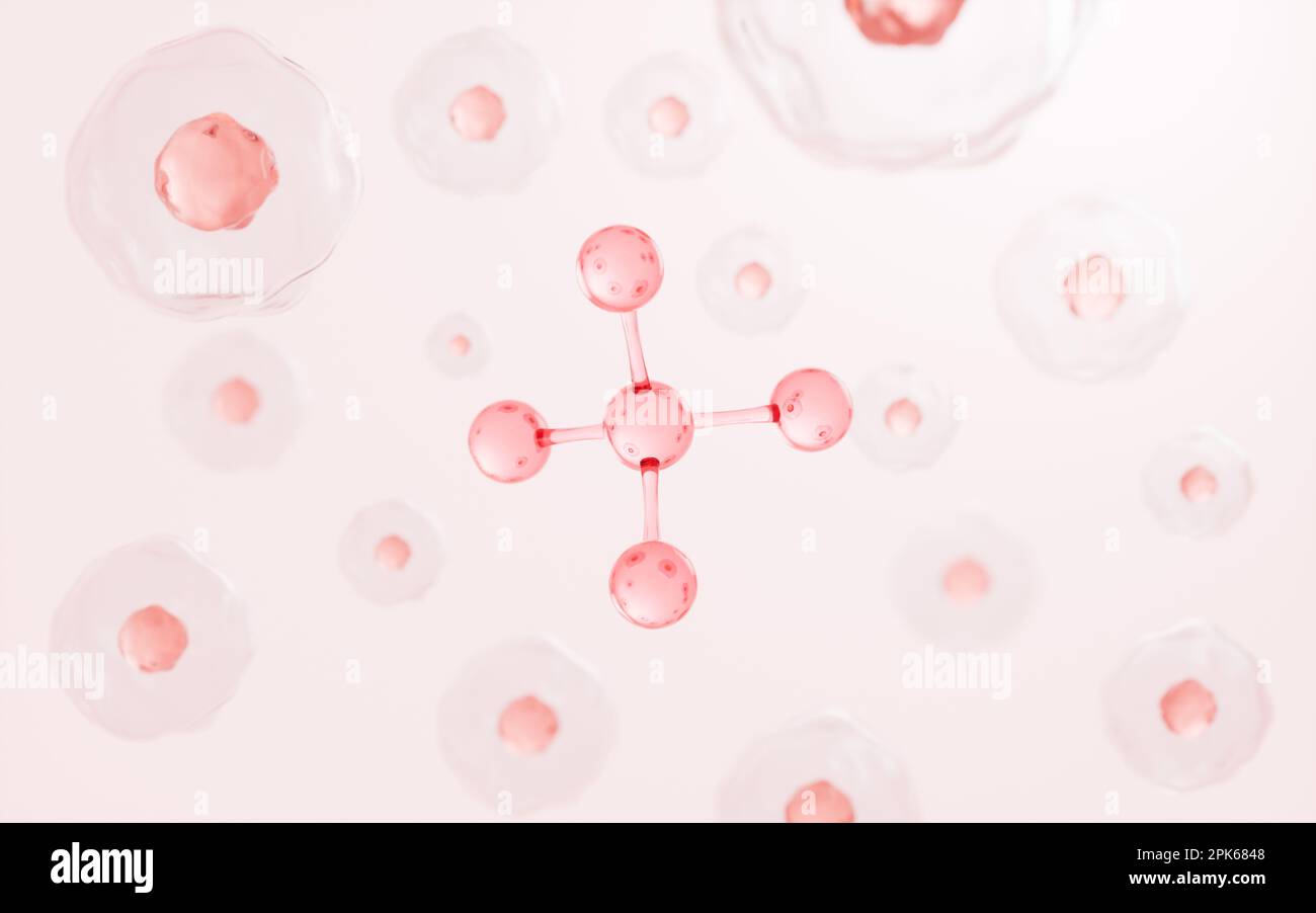 Floating molecule and cells in the pink background, skin treatment ...