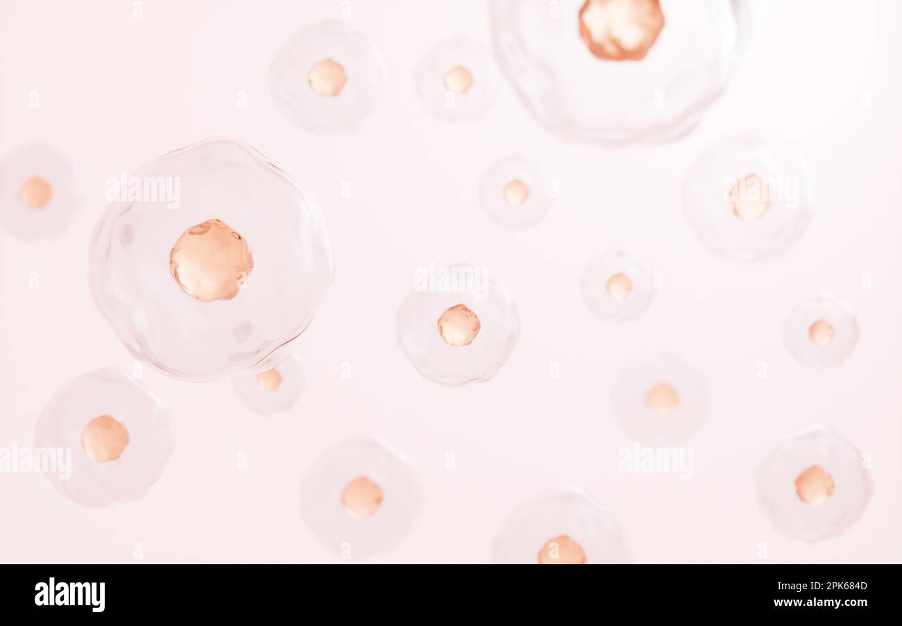 Floating cells in the yellow background, skin treatment, biology and ...