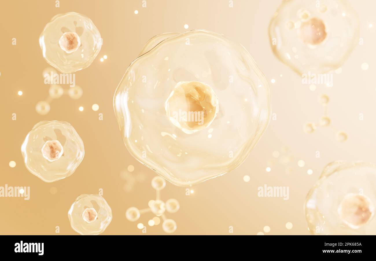 Floating cells in the gold background, skin treatment, biology and ...