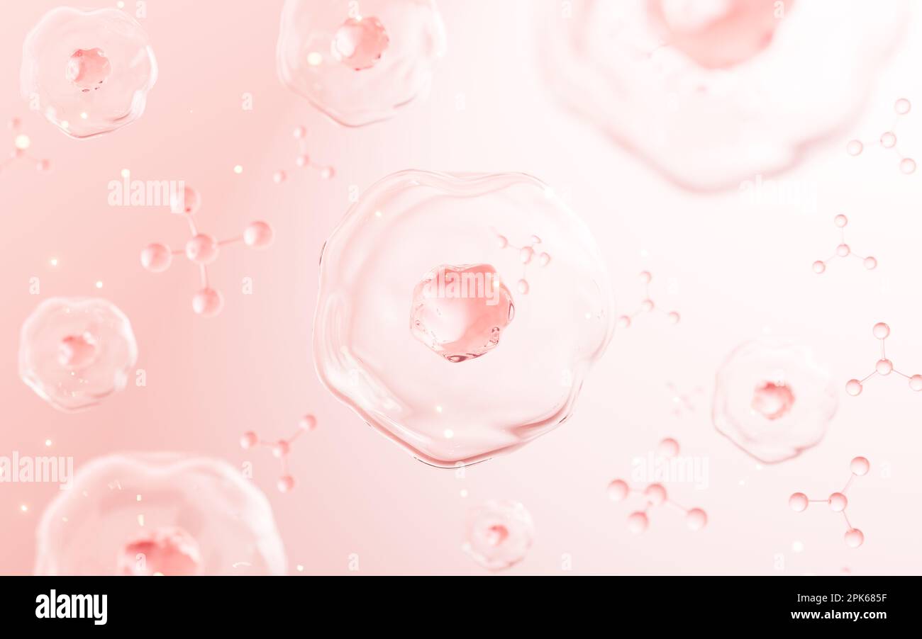 Floating cells in the pink background, skin treatment, biology and ...