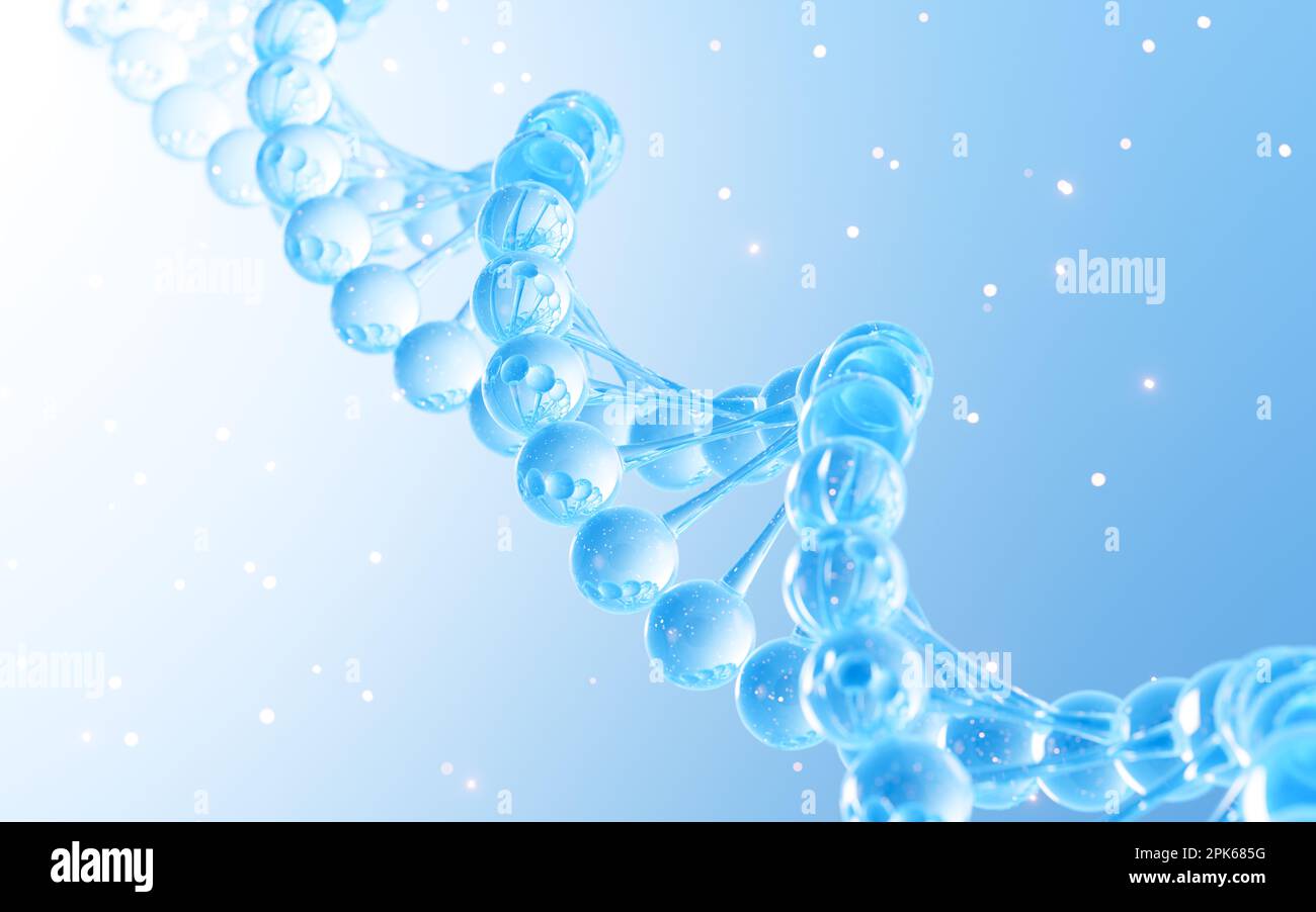 Floating molecules and DNA in the blue background, biology and cosmetic ...