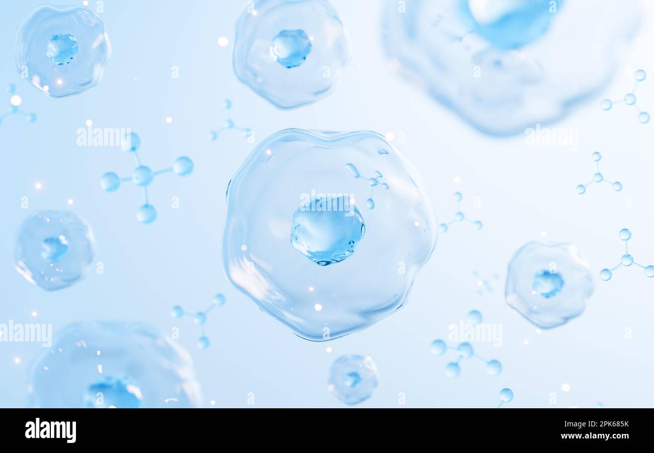 Floating cells in the blue background, skin treatment, biology and ...
