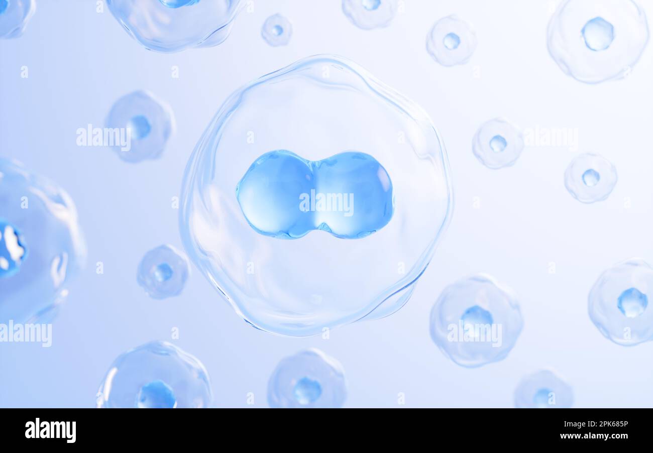 Cell division and floating cells in the blue background, skin treatment ...