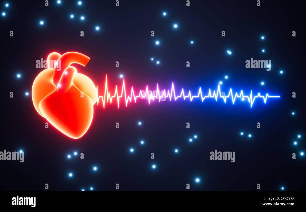Human heart beat rate line and cardiogram pulse heartbeat, 3d rendering ...