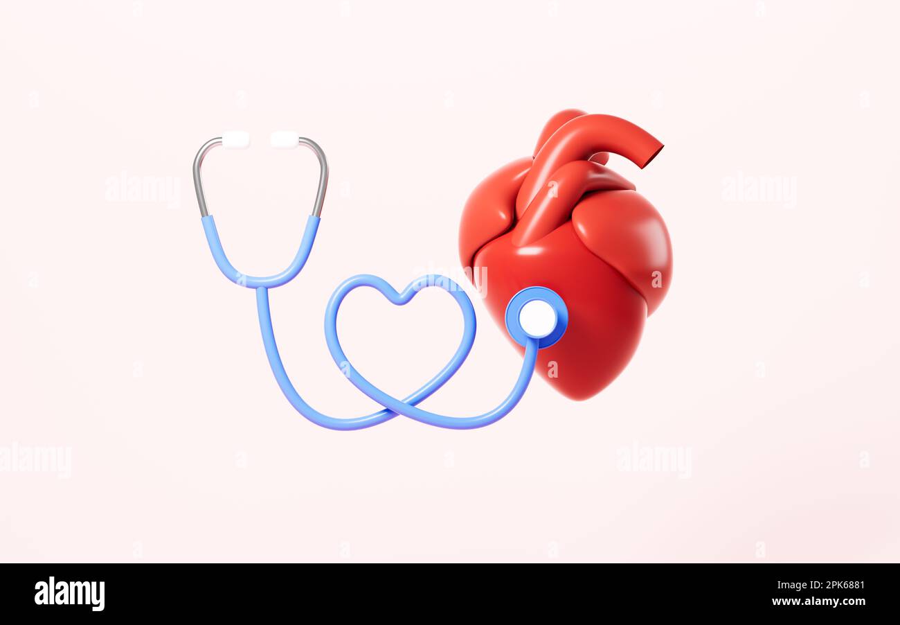 Cartoon stethoscope and the heart, 3d rendering. Digital drawing Stock ...