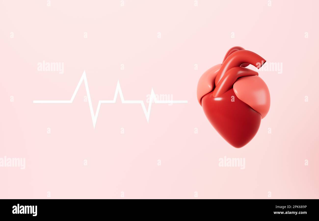 Human heart beat rate line and cardiogram pulse heartbeat, 3d rendering ...