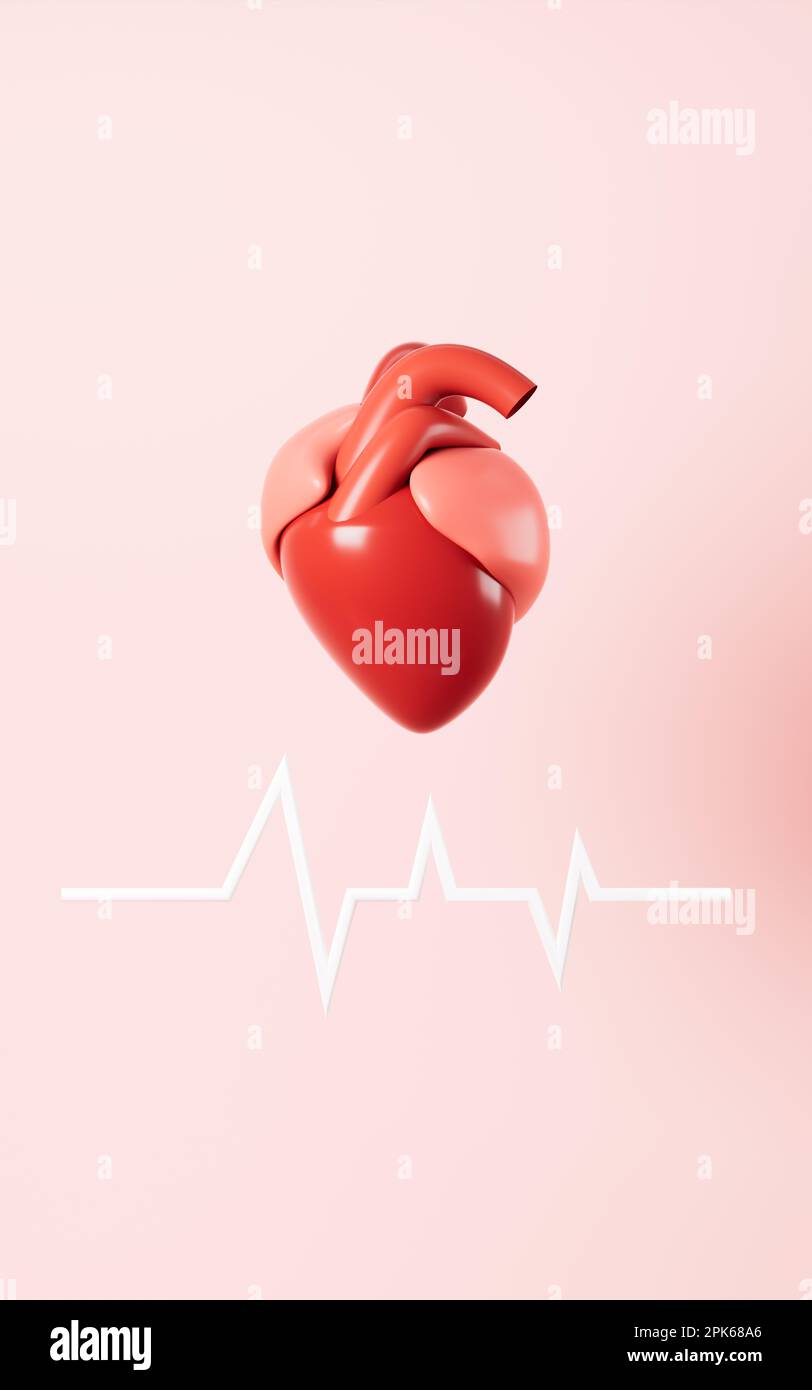 Human heart beat rate line and cardiogram pulse heartbeat, 3d rendering ...