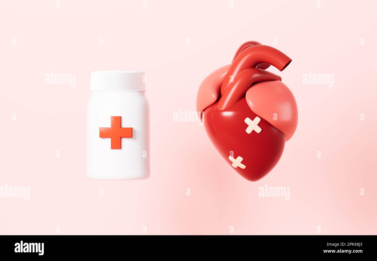 Medication for the injured heart, heart health, heart treatment, 3d ...