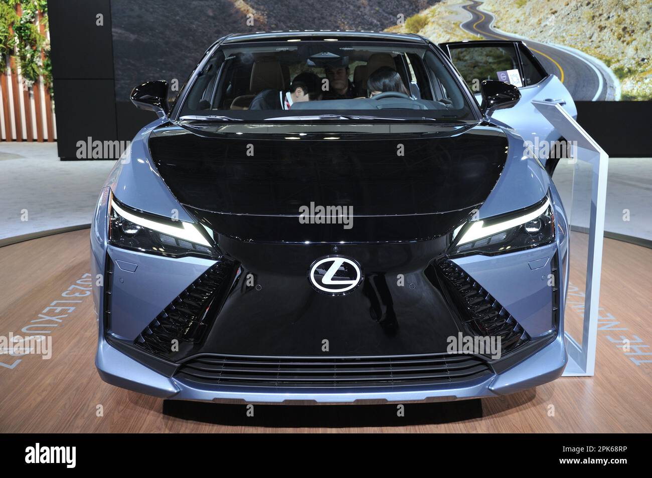 2023 Lexus RZ 450e on display at the 2023 NY International Auto Show at the Javits Center in New ...