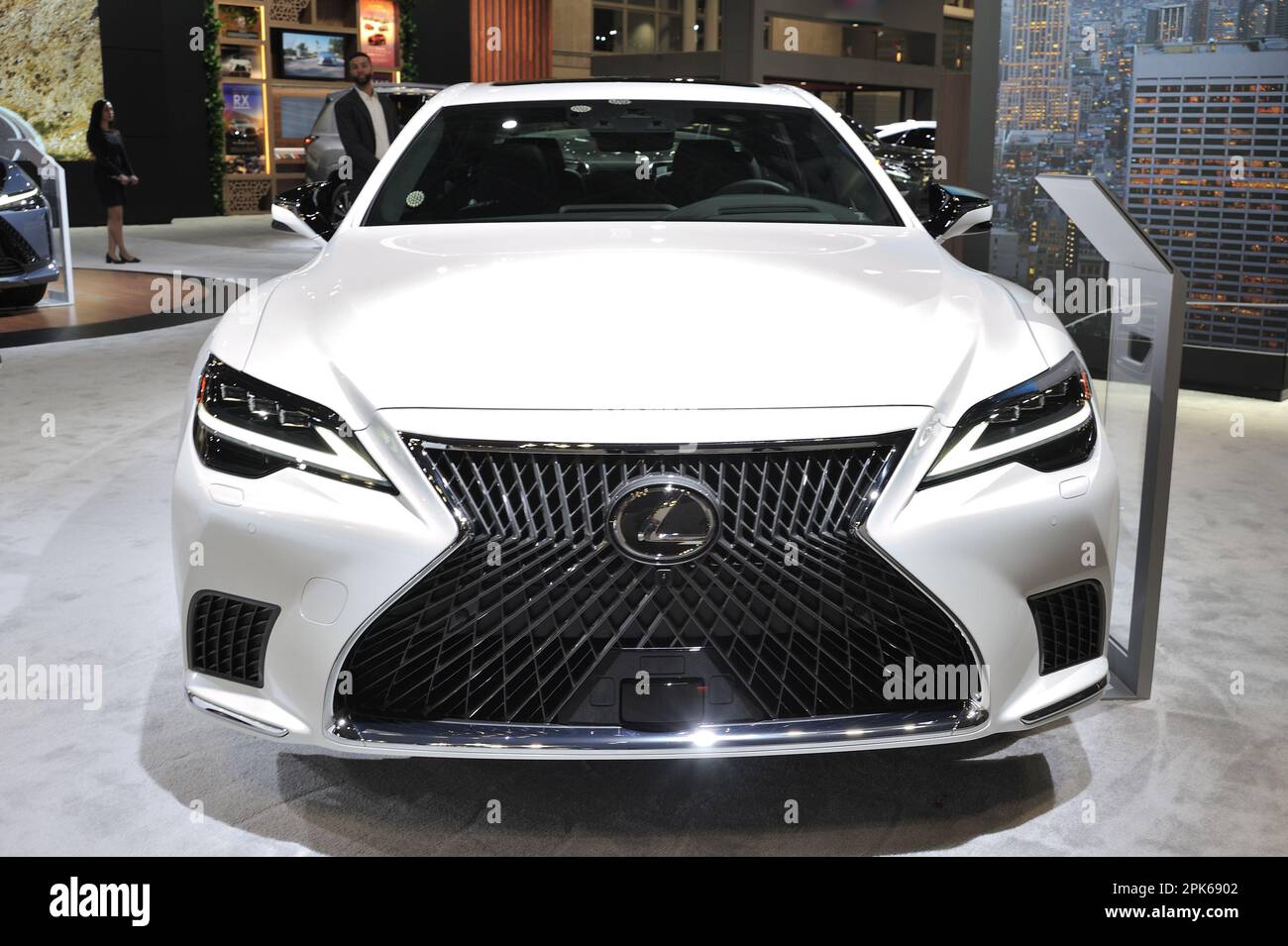2023 Lexus LS 500h AWD on display at the 2023 NY International Auto Show at the Javits Center in ...