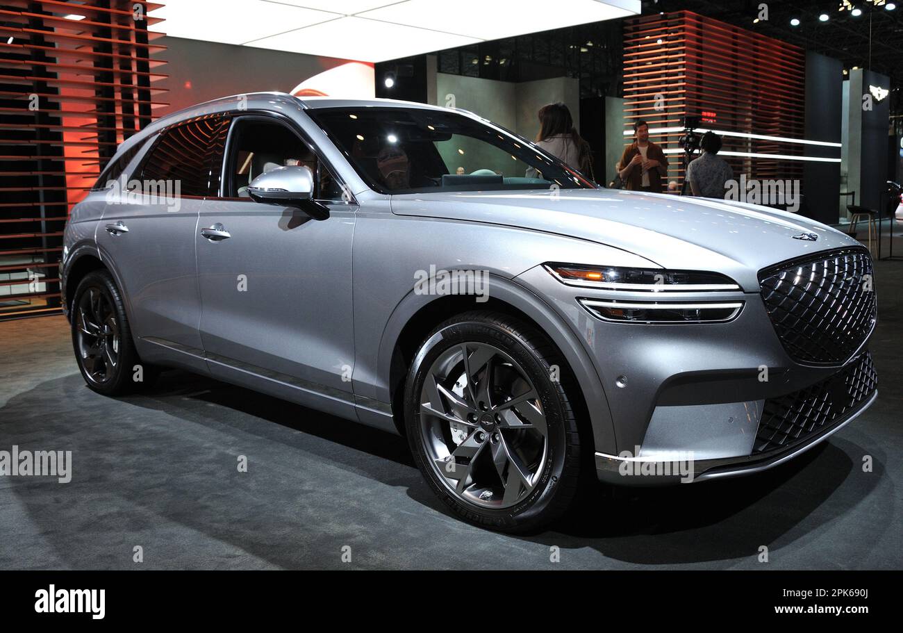 2023 Genesis GV70 electric on display at the 2023 NY International Auto Show at the Javits ...