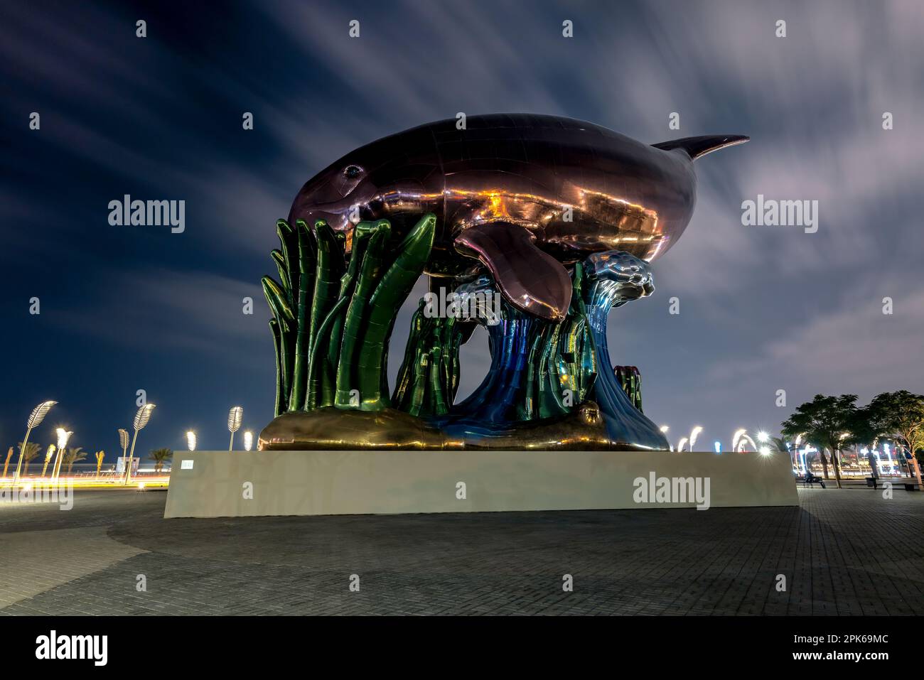 Magnificent sculpture of dugong in Doha Corniche, Doha, Qatar Stock ...