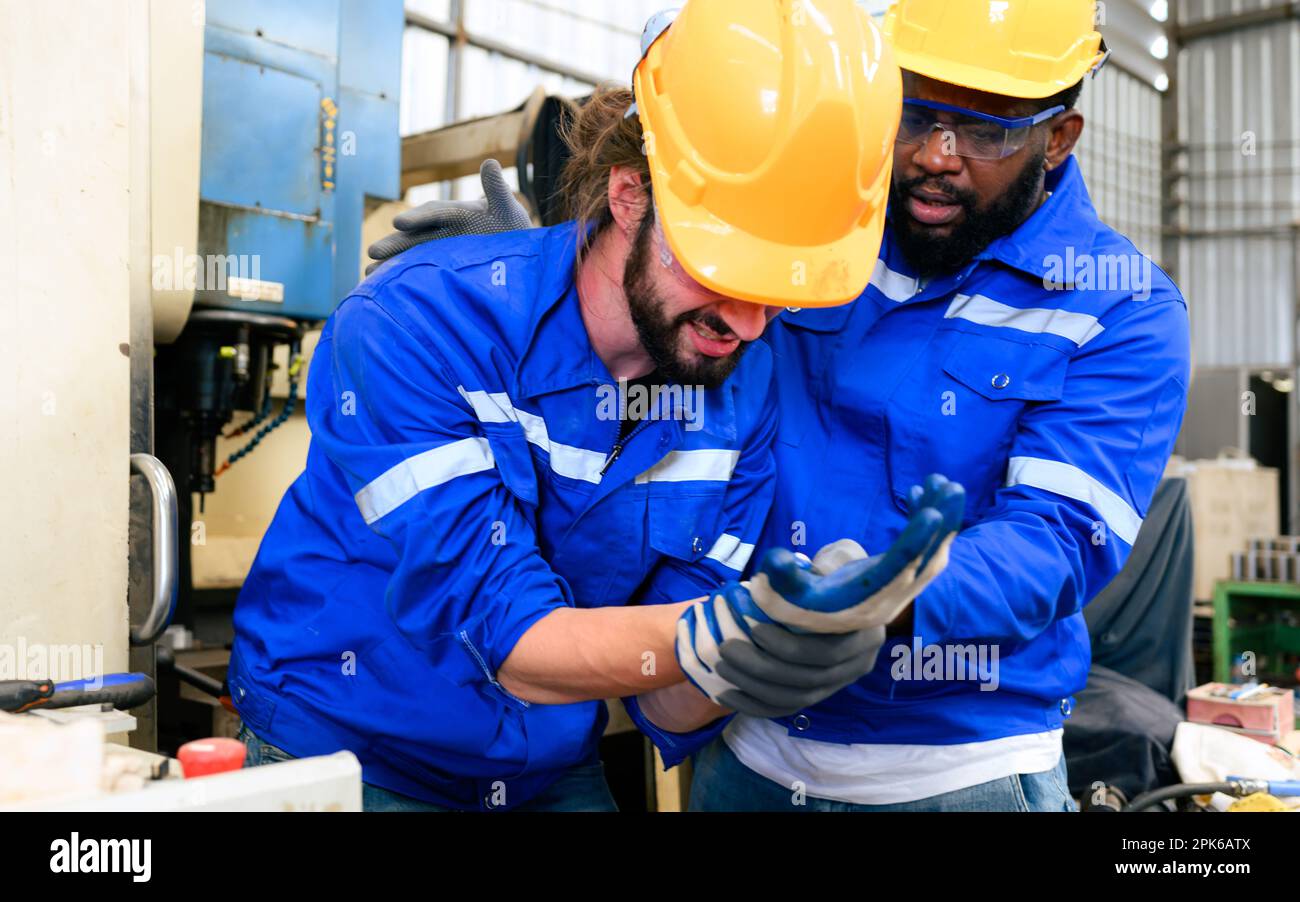 Engineer worker with accident at factory, People with injury Stock ...