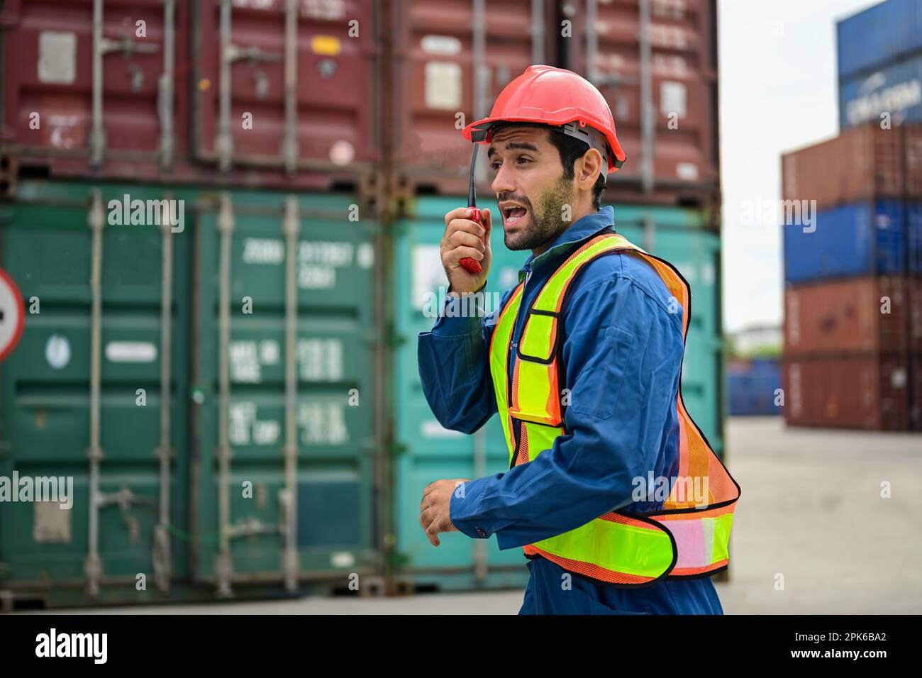 Warehouse engineer worker working at industrial container yard Stock ...