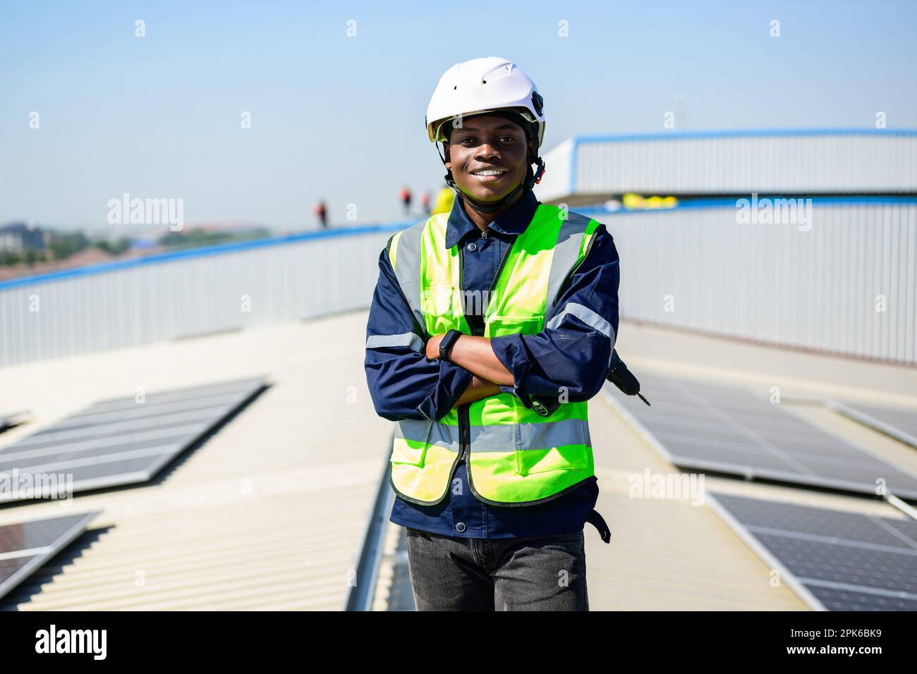 Professional engineer technician with safety helmet checking system ...