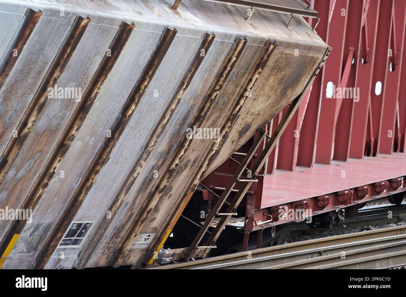 Franklin Park, Illinois, USA. Two cars of an eastbound Canadian Pacific freight train derailed ...