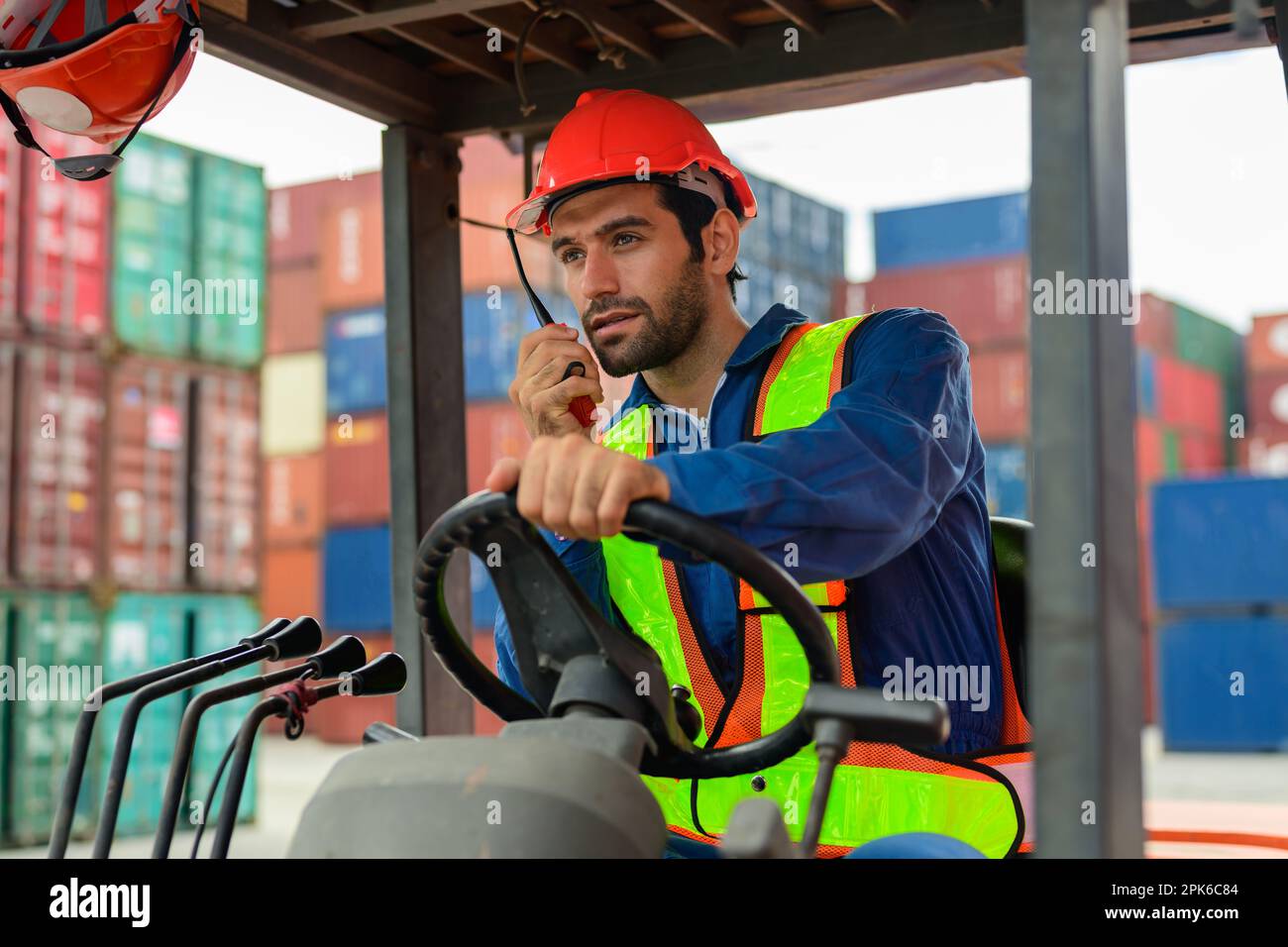 Warehouse engineer worker working at industrial container yard Stock ...