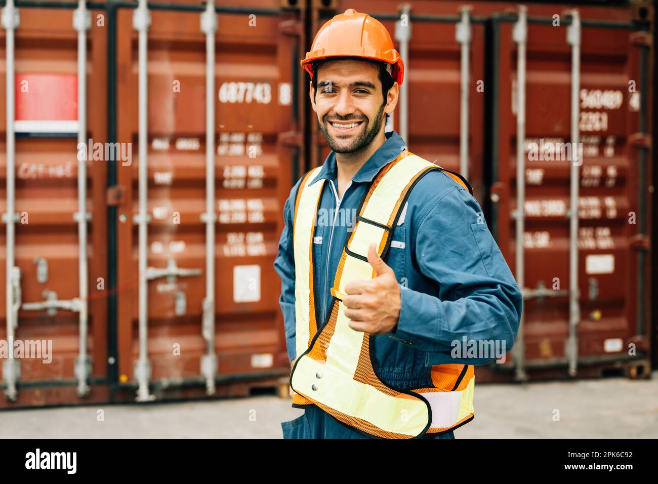 Warehouse engineer worker working at industrial container yard Stock ...