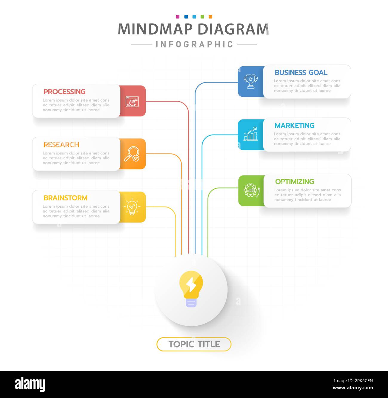 Infographic template for business. 6 Steps Modern Mindmap diagram with rectangle topics ...