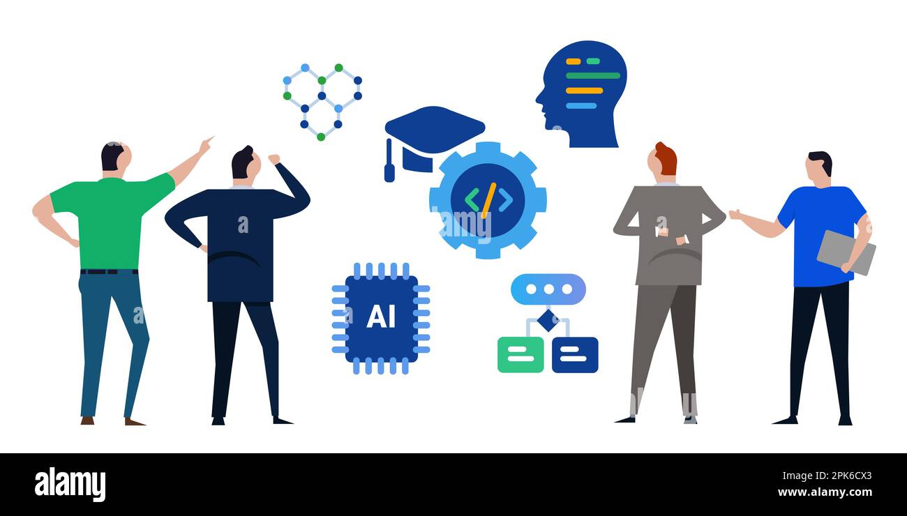 AI artificial intelligence people discuss concept of machine learning ...