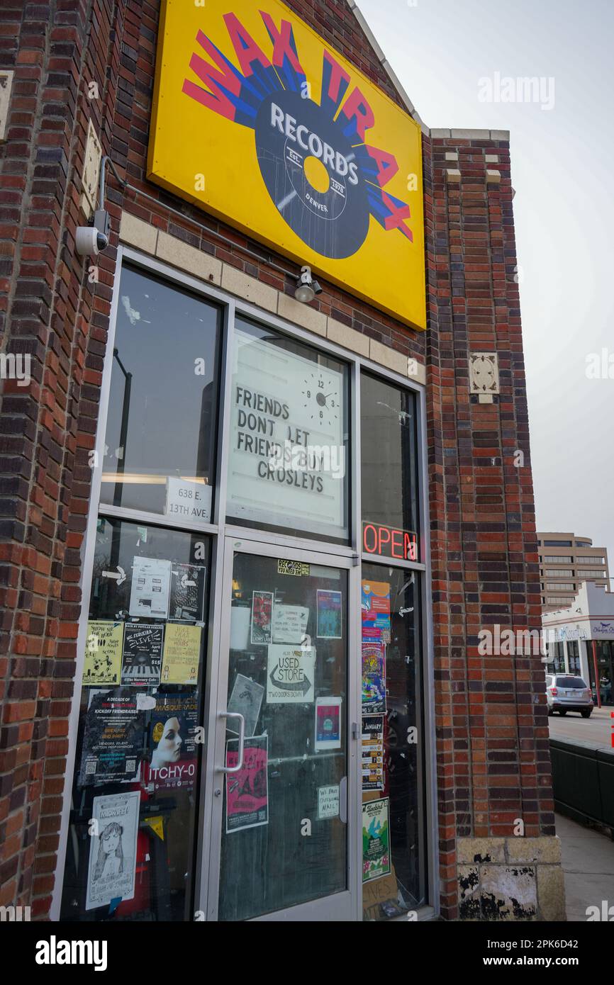 Denver, Colorado - 3.4.2023: Downtown area, Wax Trax record store Stock ...